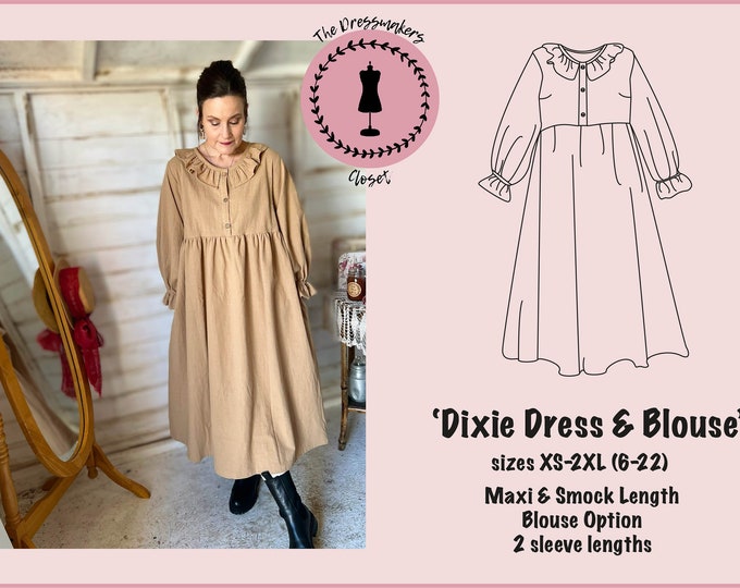 Perth Dress/blouse Pdf Sewing Pattern Size 46-54 - Etsy Canada