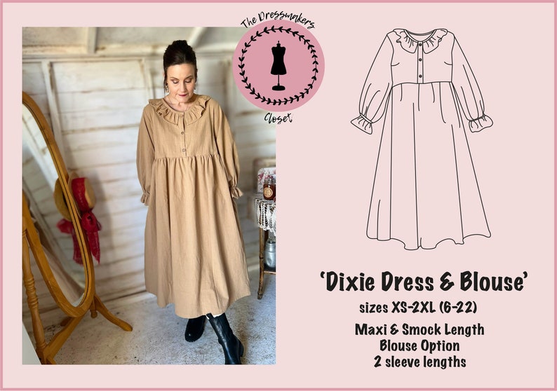 The Dixie Dress & Blouse Sewing Pattern PDF Sewing Maxi - Etsy