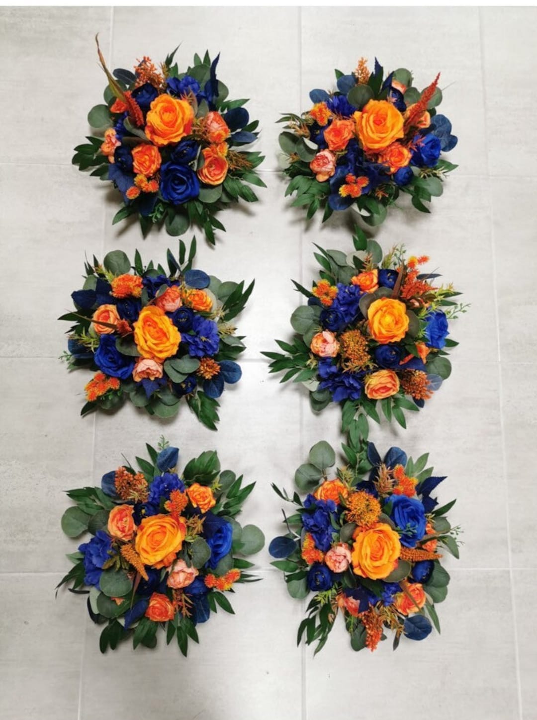 Burnt Orange Navy Blue Table Centerpiece, Floral Table Decor, Blue ...