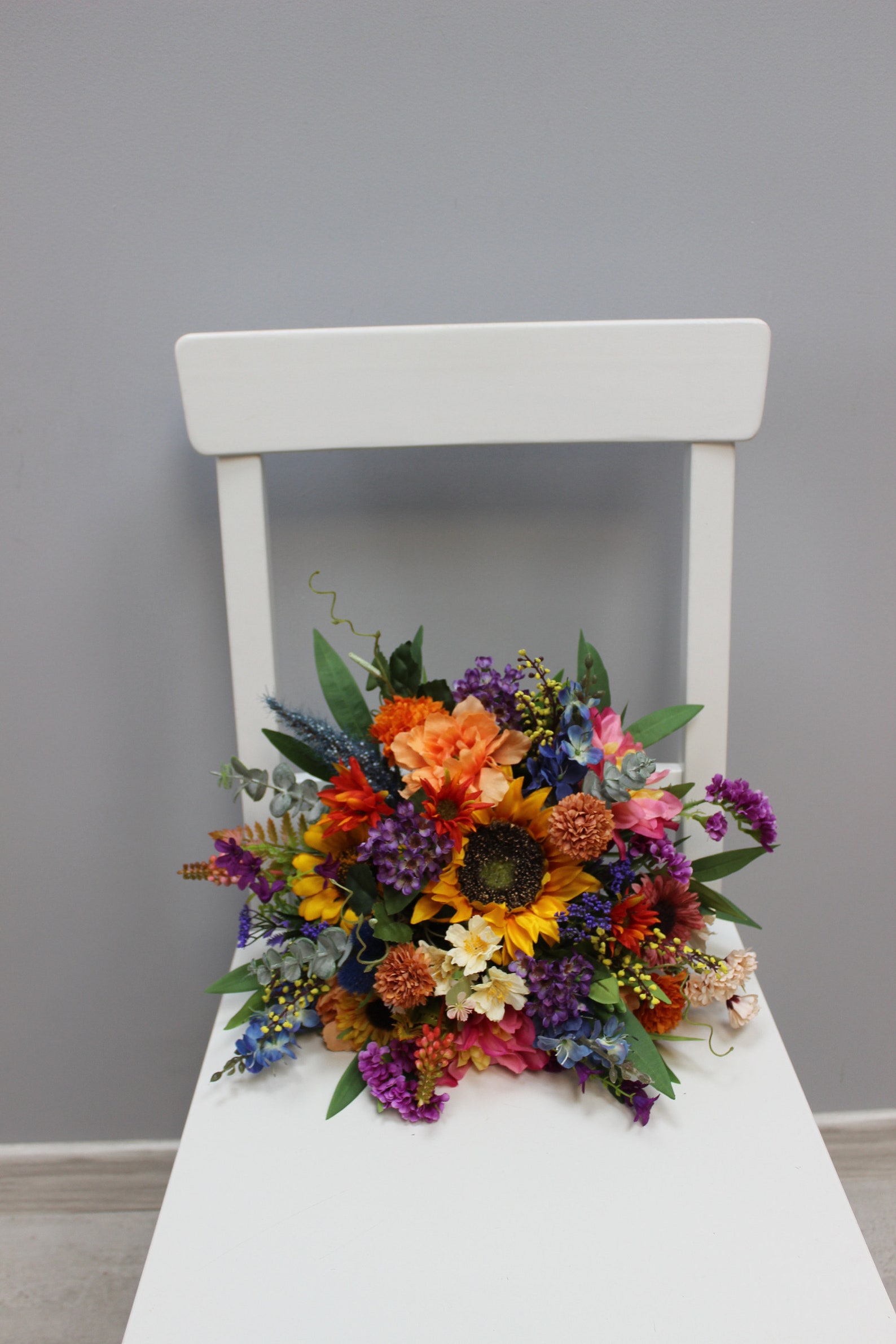 Colorful Bridal Bouquet, Sunflower Jewel Tone Bouquet, Rainbow Wedding ...