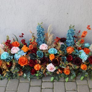 Teal Blush Burgundy Rust Orange Bouquet, Cascading Bouquet, Fall ...