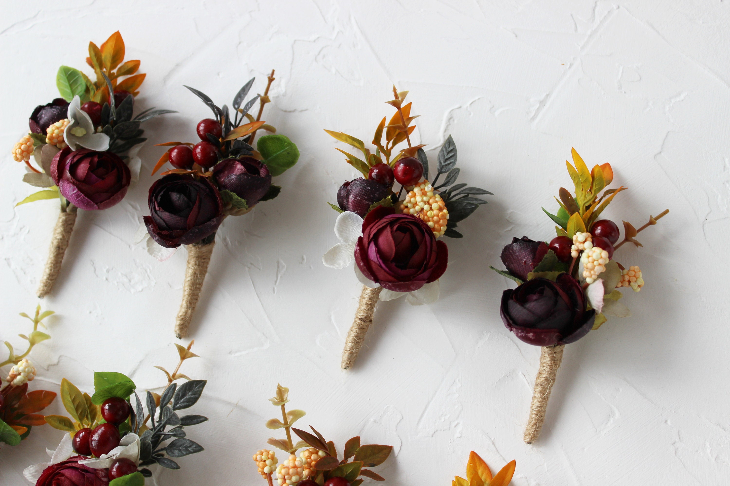 Burgundy Wedding Boutonniere, Floral Groomsmen Buttonhole, Groom ...