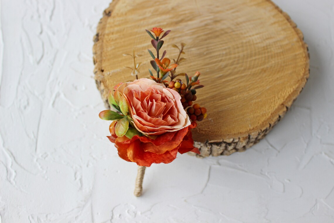 Rust Orange Wedding Flowers, Burnt Orange Flower Crown, Boutonniere or ...