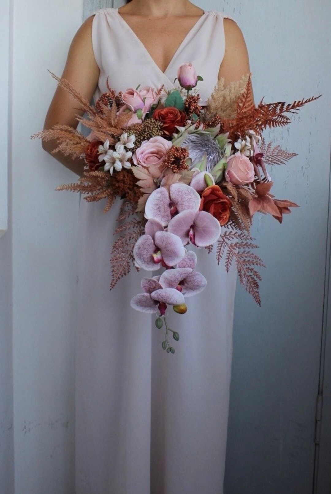 Rust Terracota Dusty Pink Bouquet, Desert Wedding Bouquet, Pampas Grass ...