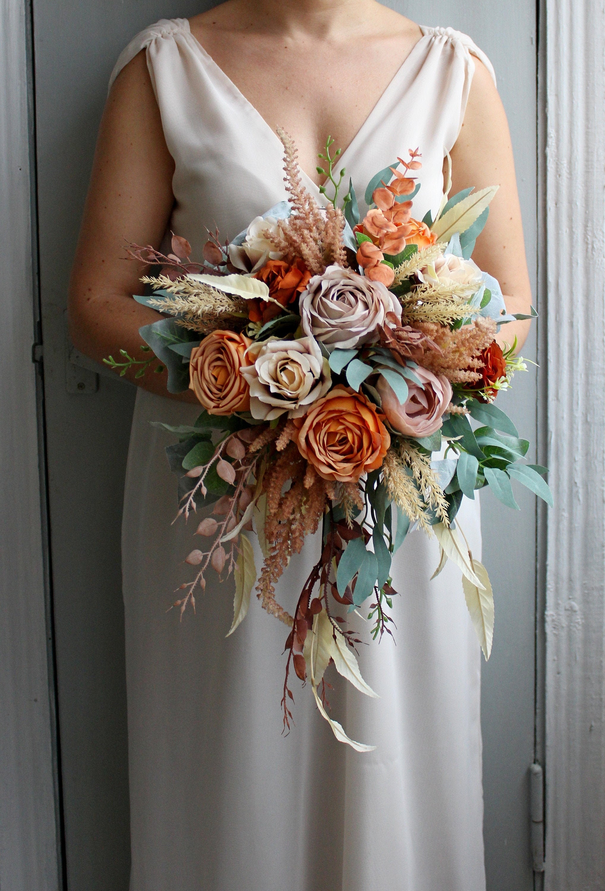 Light rust terracota wedding bouquet Cascading bouquet Fall | Etsy