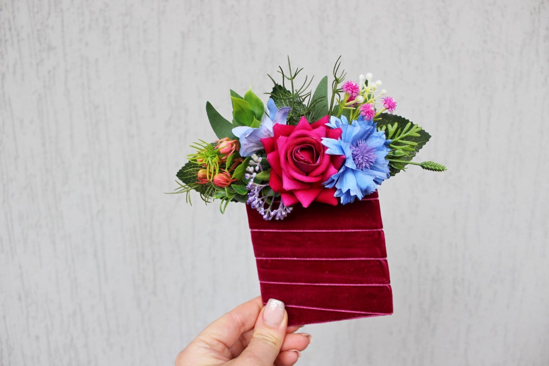 Colorful Pocket Square, Bright Jewel Tone Pocket Boutonniere, Blue ...