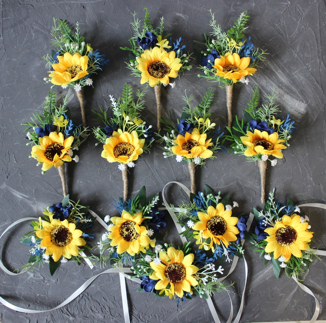 Sunflower Navy Boutonniere, Fall Wedding Buttonhole, Sunflower Wedding ...