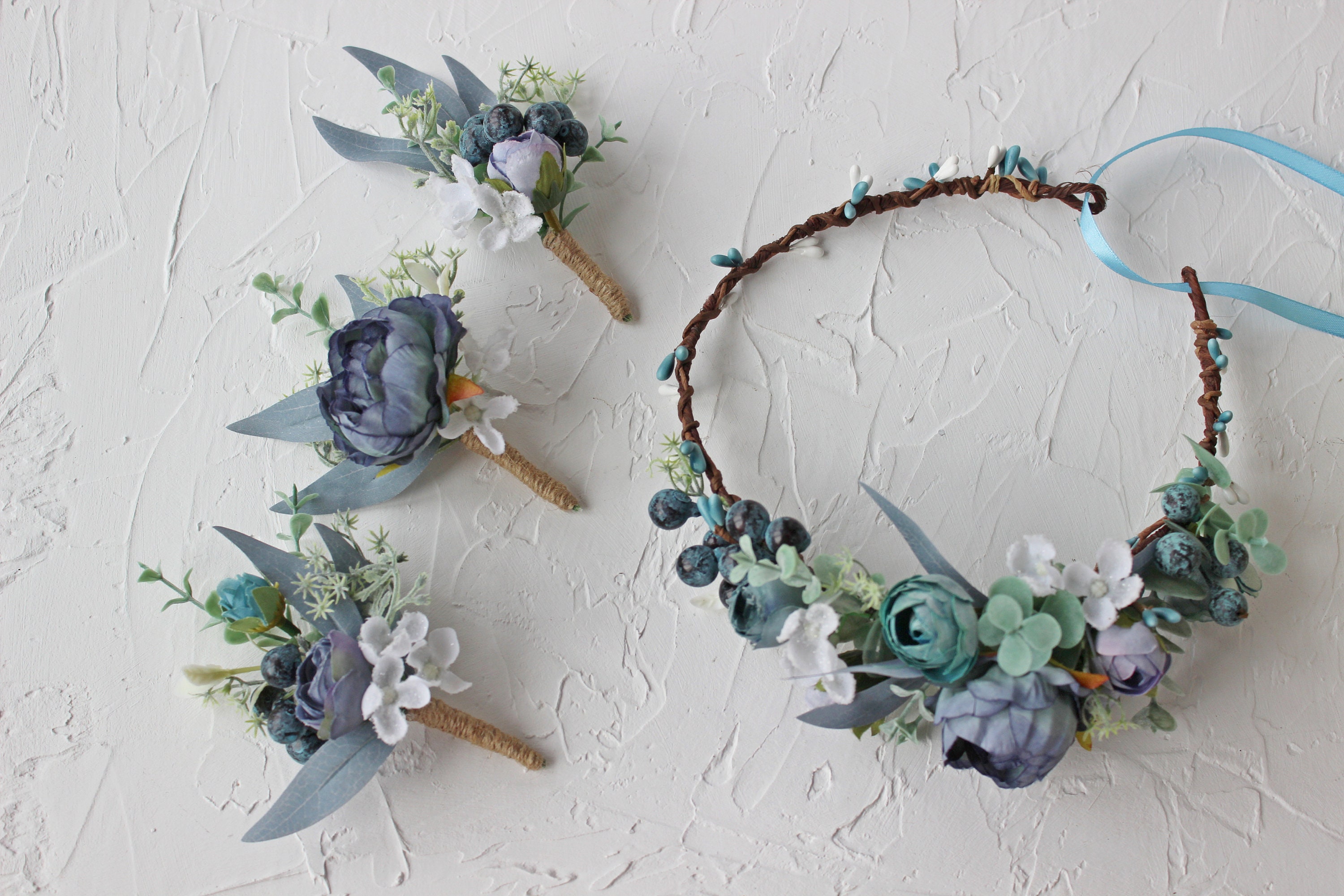 Navy blue rustic corsage Dusty blue wedding corsage | Etsy