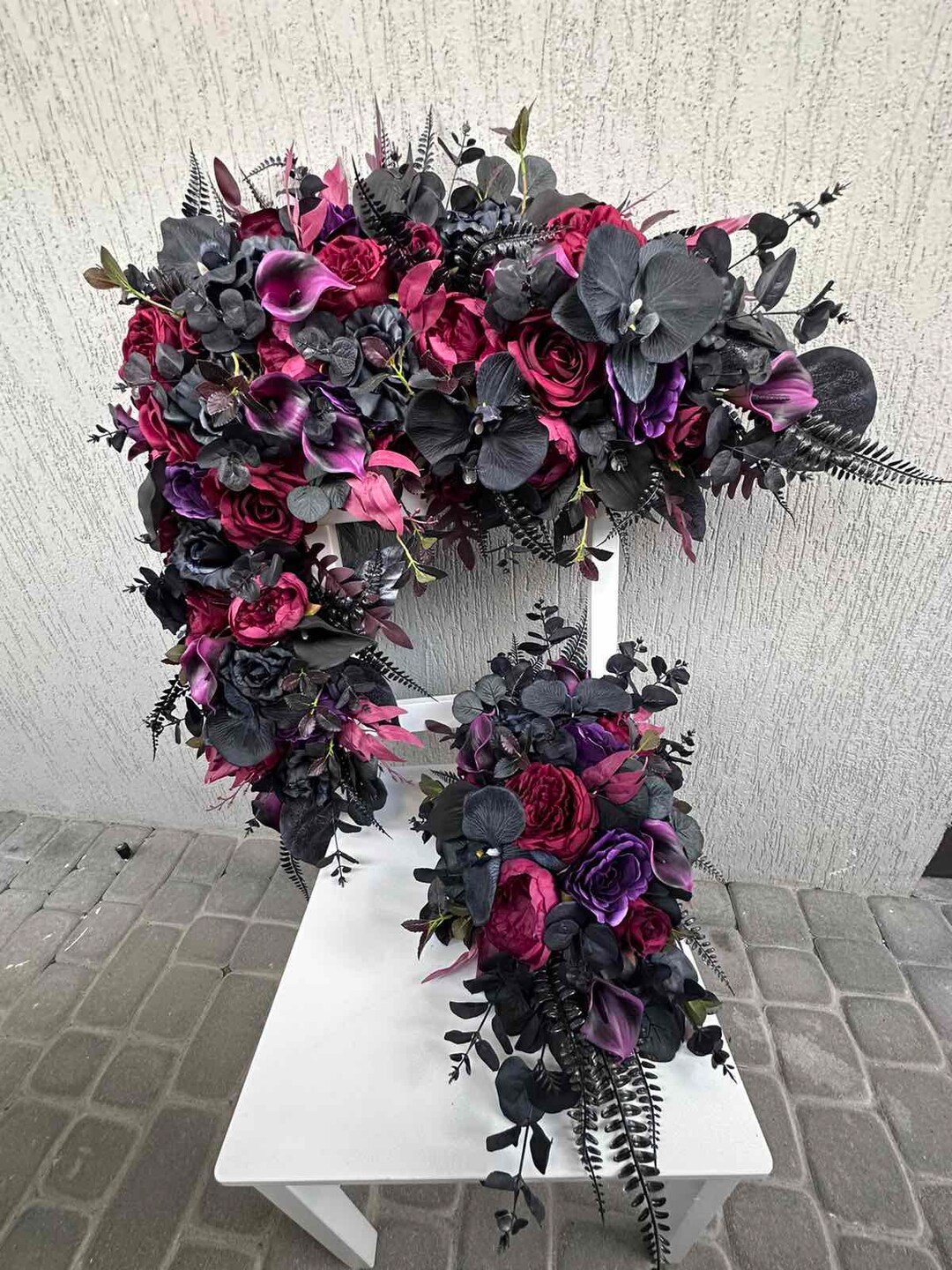 Black Burgundy Purple Arch Flowers, Gothic Wedding Decor, Moody Wedding ...