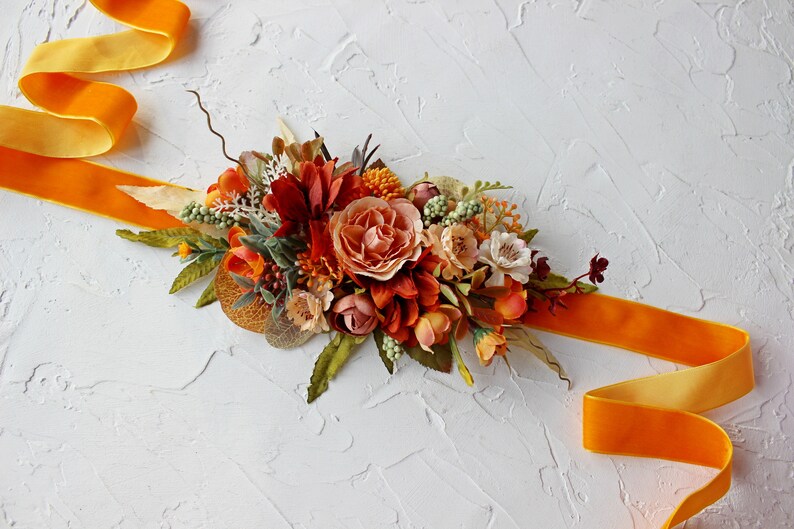 Rust orange bridal sash Fall wedding sash belt Flower girl | Etsy