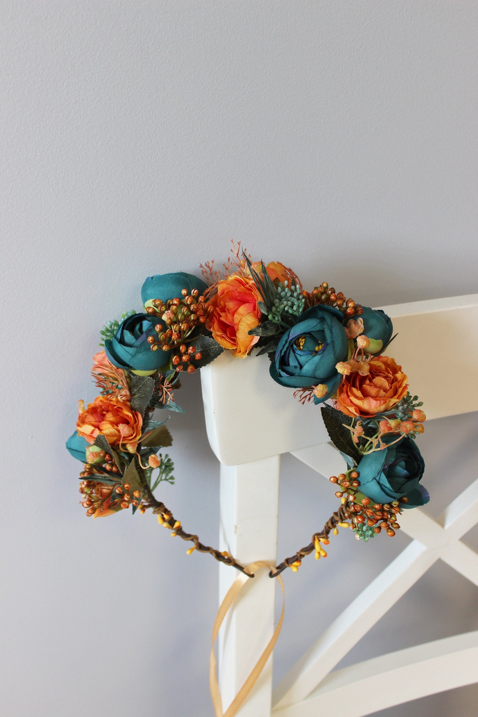 Teal Orange Flower Crown, Fall Wedding Headpiece, Flower Girl Crown - Etsy