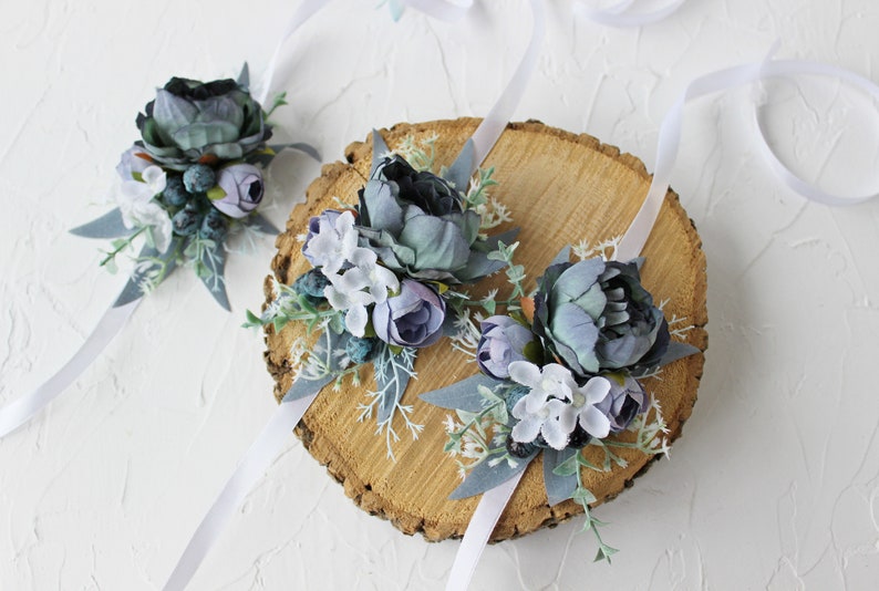 Navy Blue Rustic Corsage Dusty Blue Wedding Corsage - Etsy