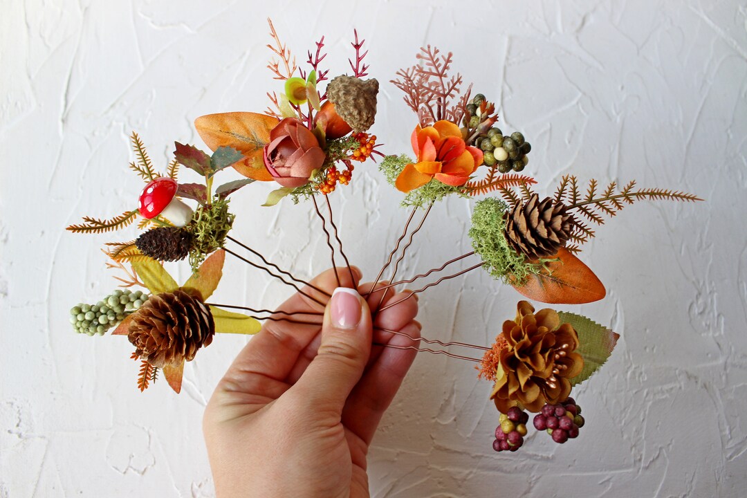 Cottagecore Wedding Hair Pins, Woodland Pins, Goblincore Floral Comb - Etsy