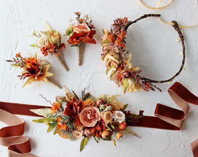 Rust Orange Wedding Flowers Burnt Orange Flower Crown | Etsy