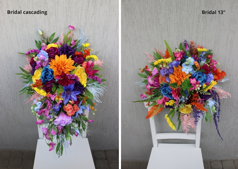 Colorful Bridal Bouquet, Rainbow Bouquet, Wedding Flowers, Wedding ...