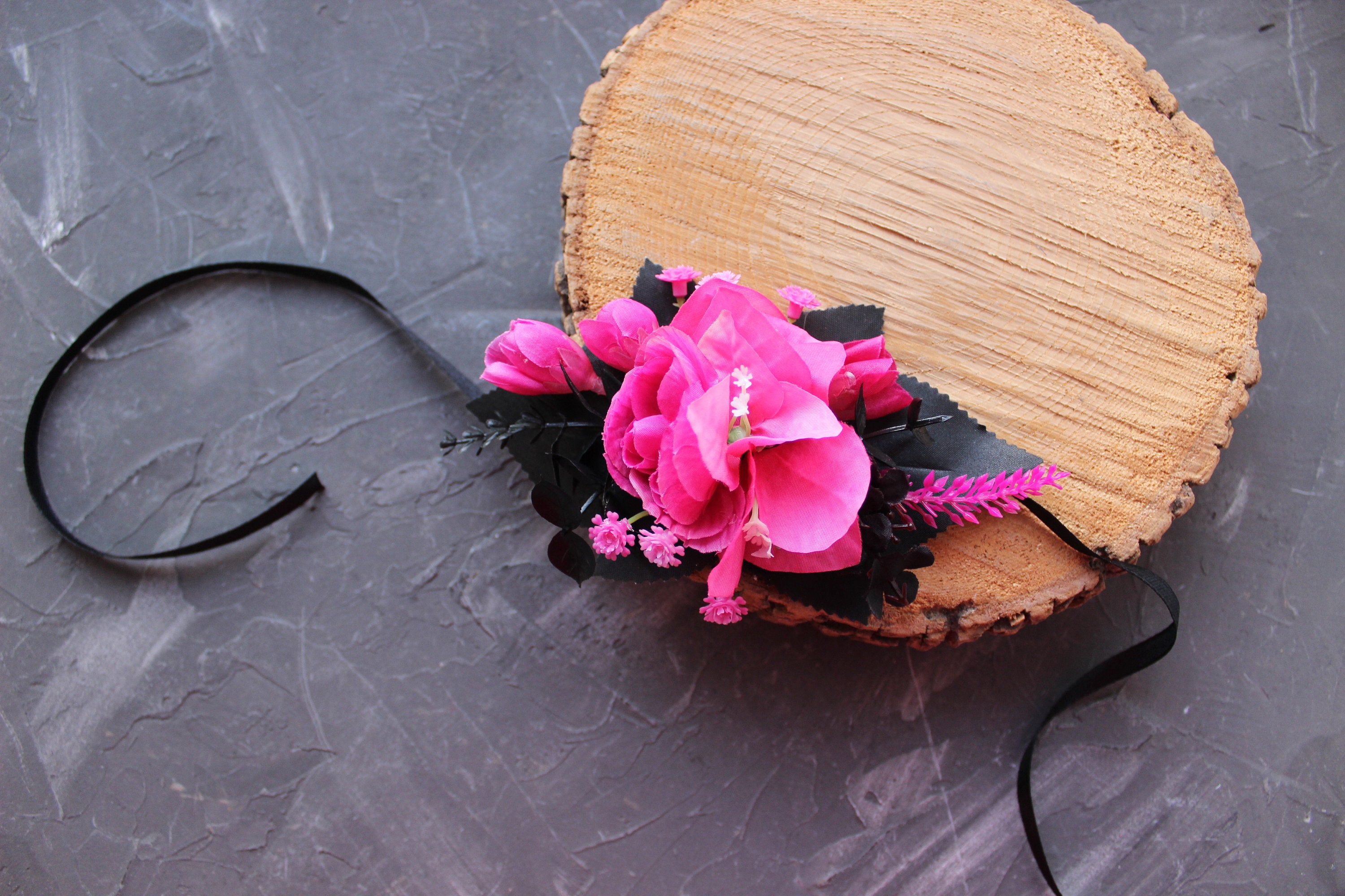 Fuchsia Black Bouquet, Gothic Wedding Bouquet, Cascading Hot Pink ...