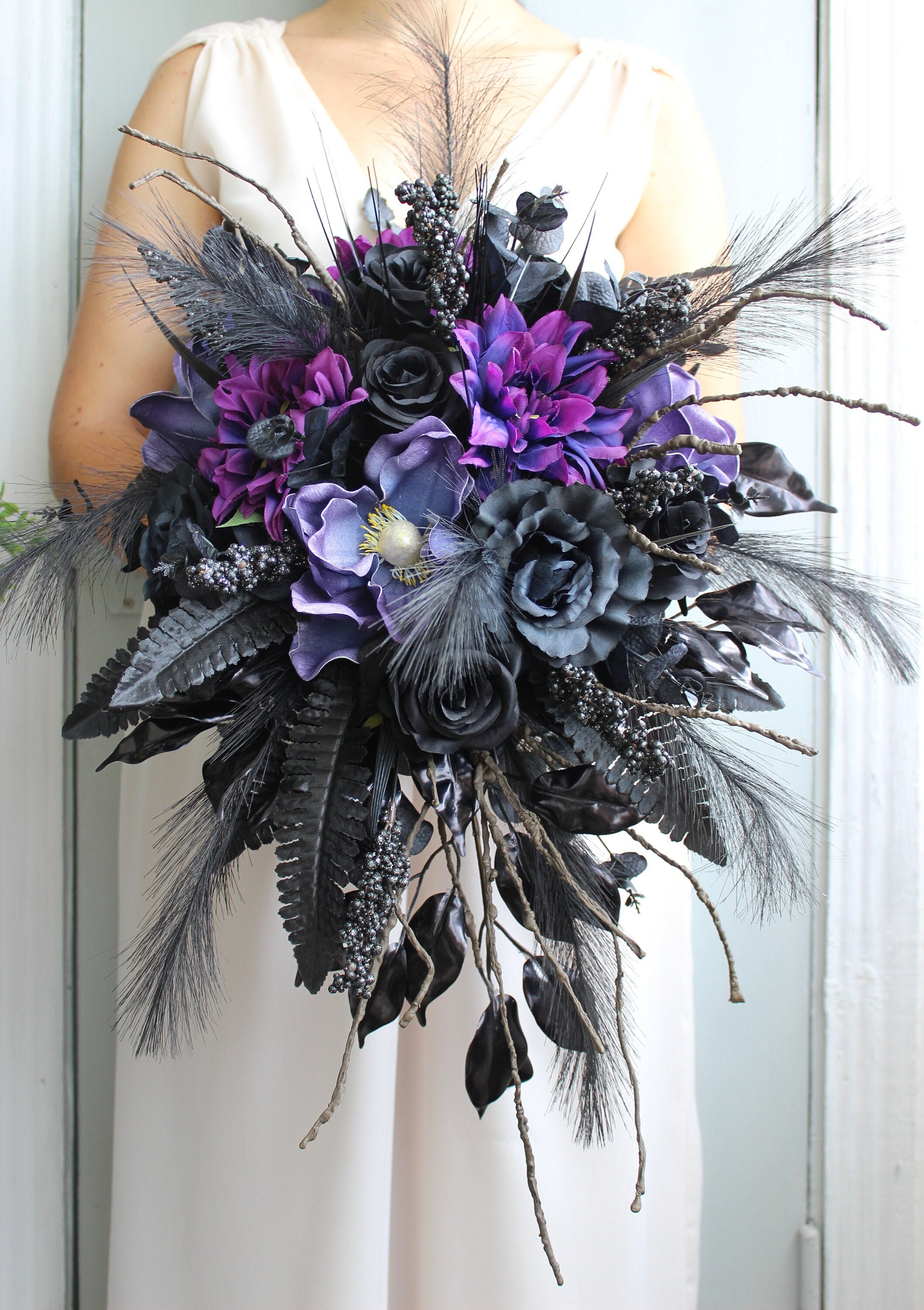 Dark Purple Flowers Wedding Bouquet