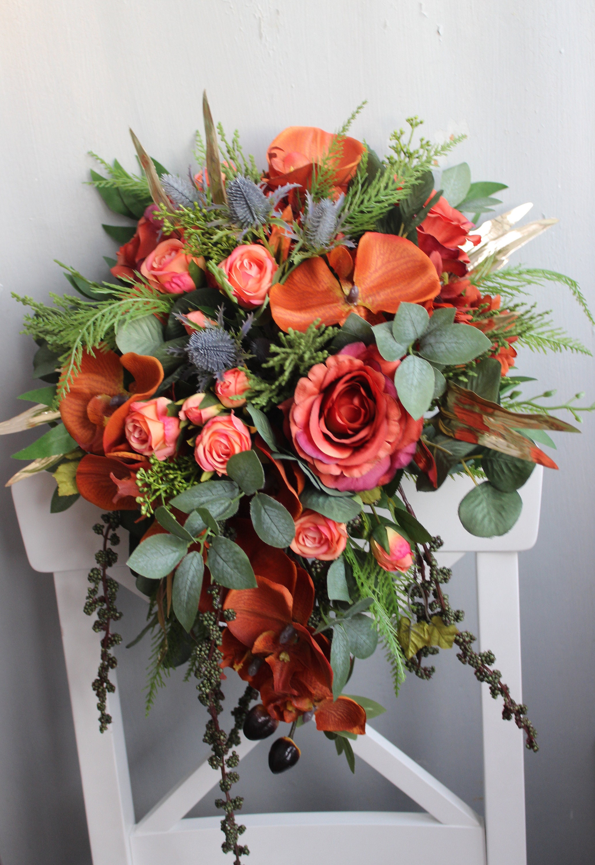 Rust Terracota Wedding Bouquet Cascading Bouquet Fall - Etsy Sweden