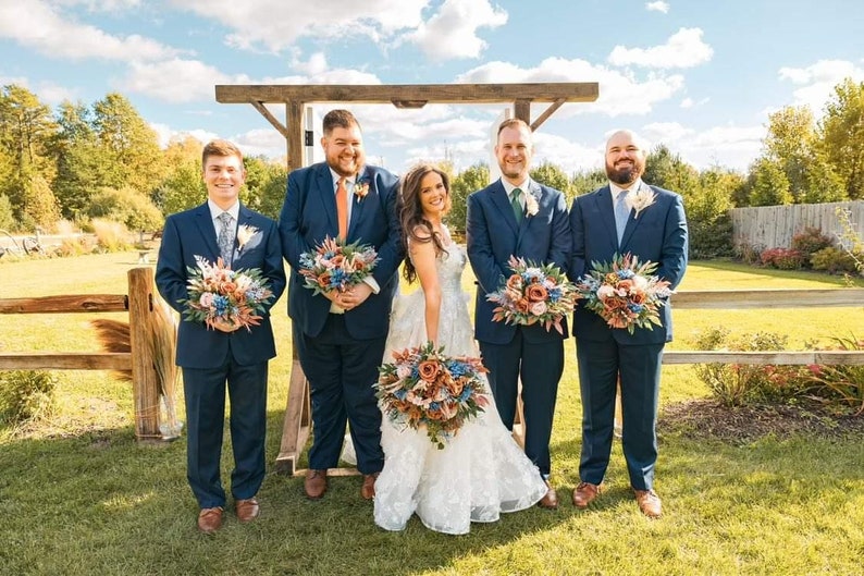Rust Terracota Blush Dusty Blue Wedding Bouquet, Cascading Bouquet ...