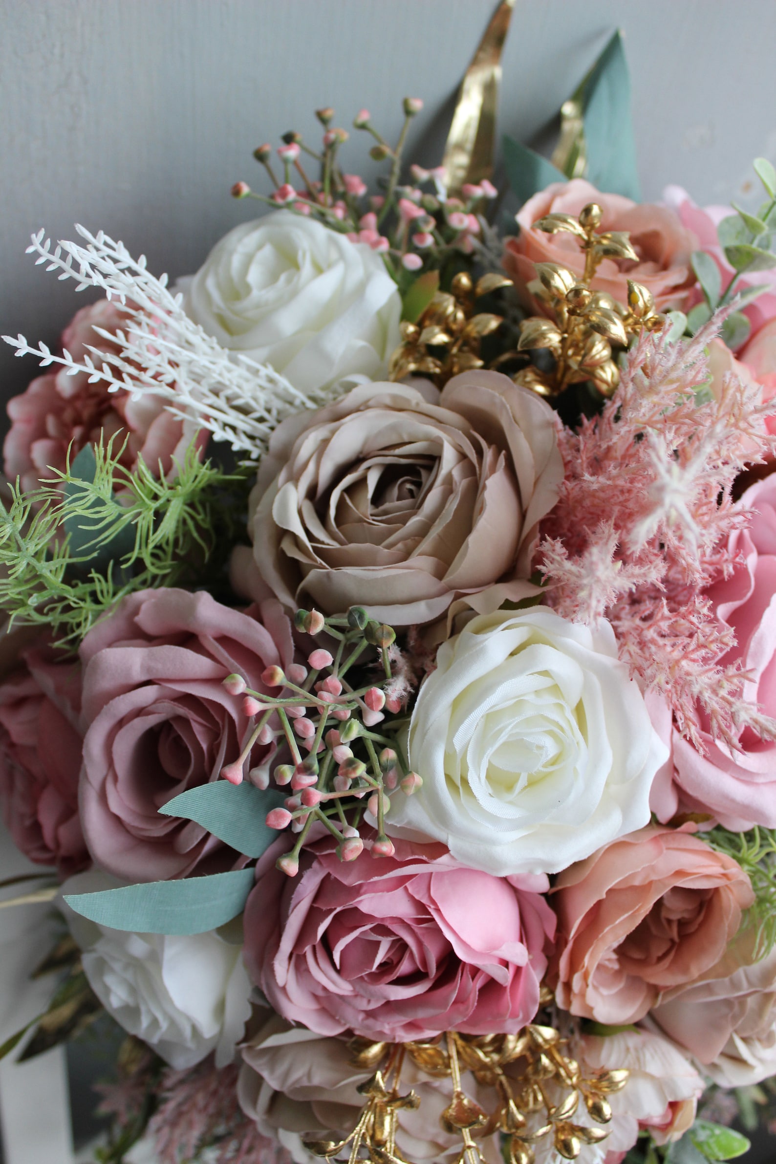 Rose gold wedding bouquet Cascading bouquet Boho bridal | Etsy