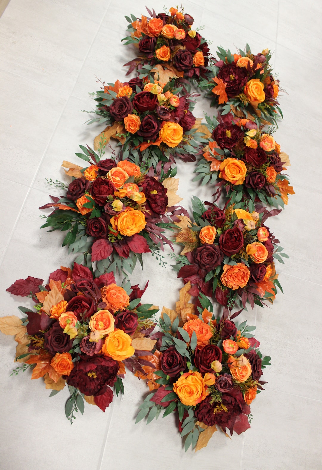 Fall Wedding Table Centerpiece, Orange Burgundy Head Table Decor, Burnt ...