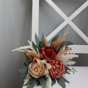 Rust Terracota Bouquet, Fall Wedding Bouquet, Rust Pampas Wedding ...