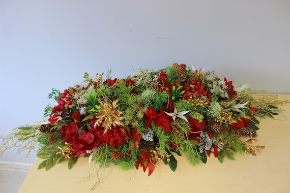Christmas Floral Fireplace Decoration Artificial Flower Arrangement Burgundy and Gold Winter Table Decor Mantel Decor Etsy Ireland