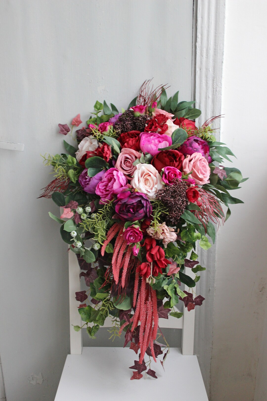 Jewel Tone Bouquet, Deep Green Red Pink Purple Wedding Bouquet ...