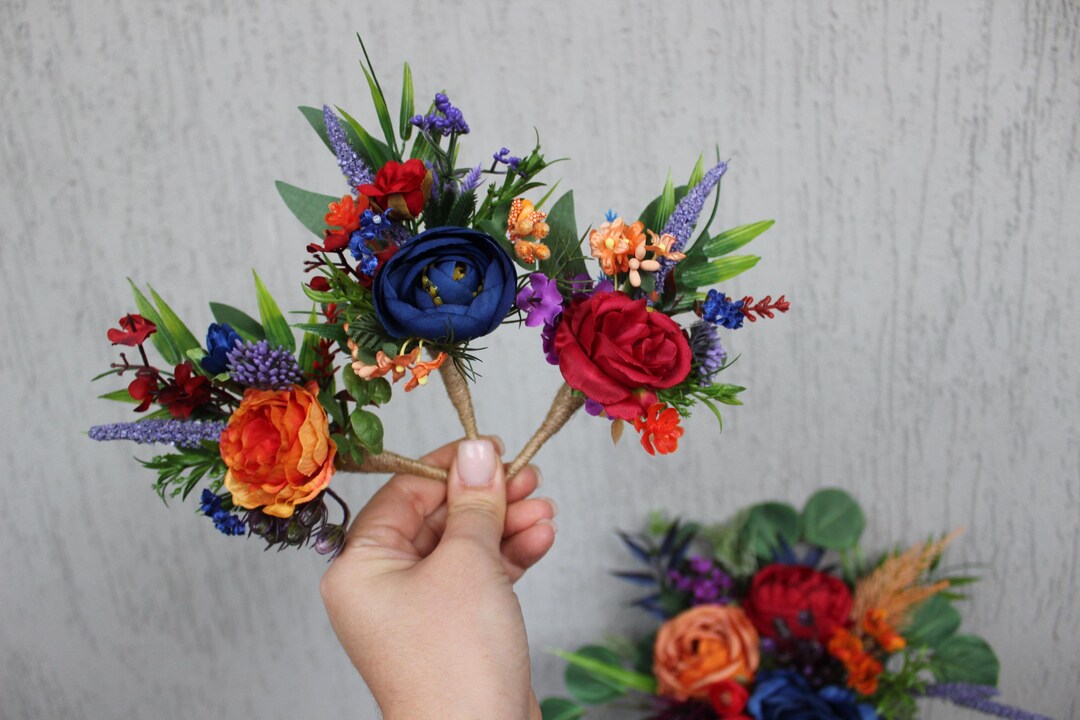 Jewel Tone Boutonniere, Colorful Buttonhole, Summer Wedding Fiance ...