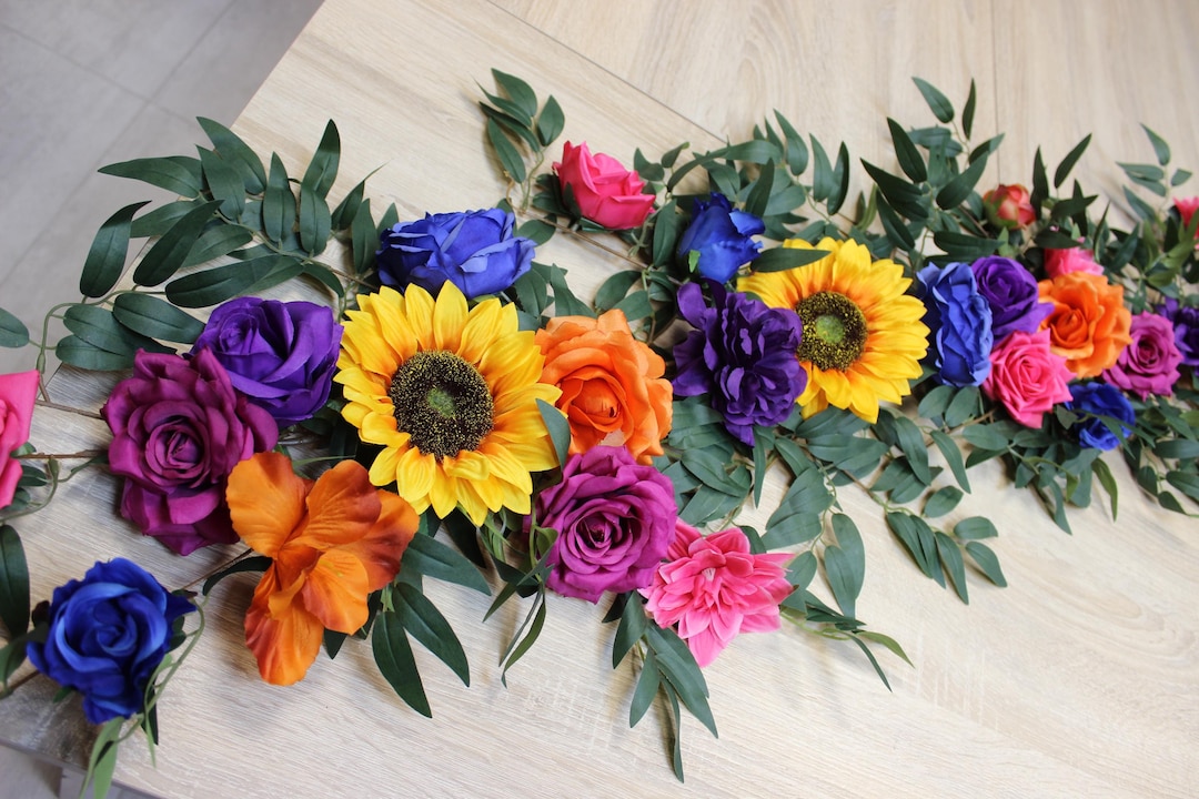 Wildflower Garland, Jewel Tone Wedding Garland, Colorful Wedding ...