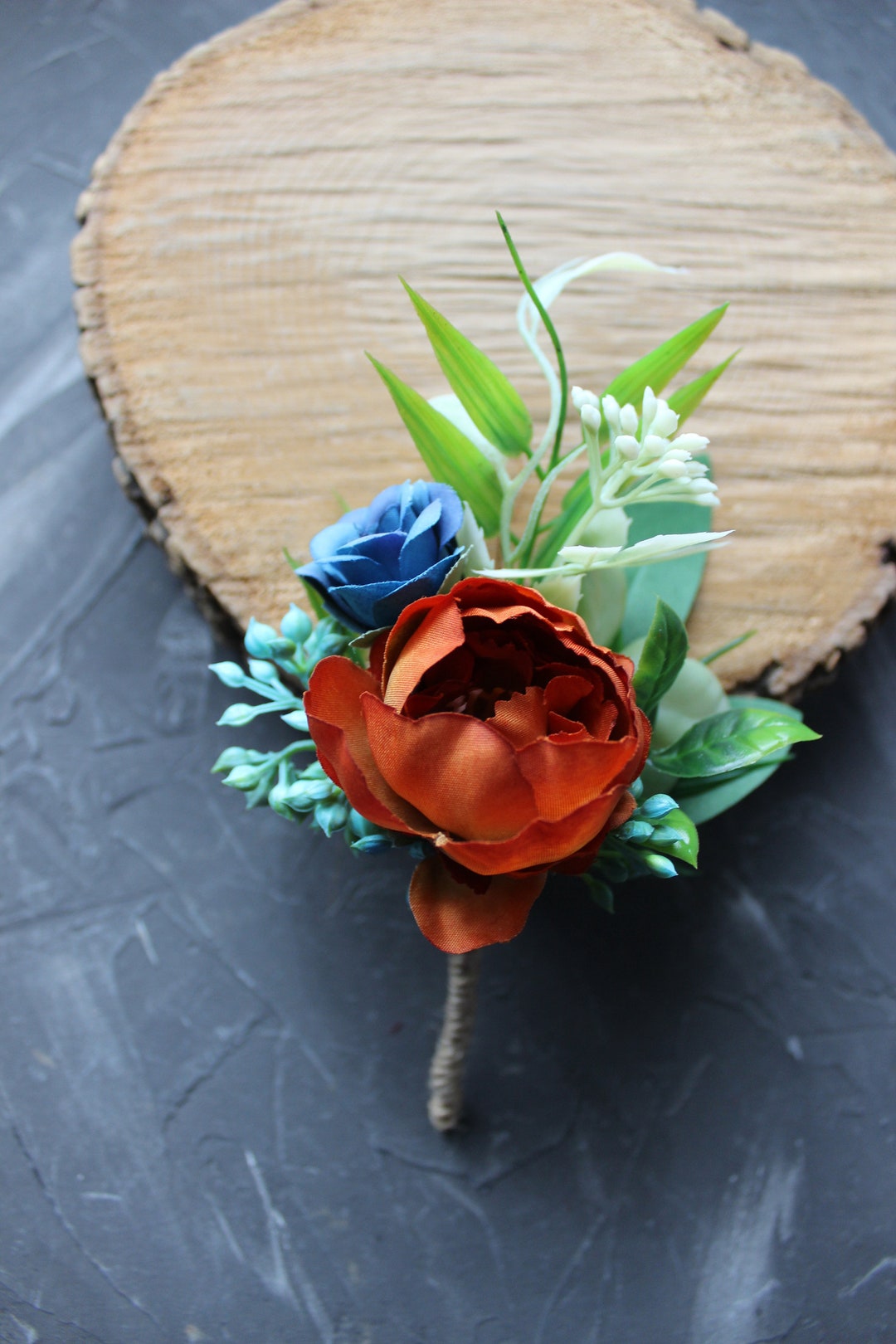 Rust Navy Teal Boutonniere, Colorful Buttonhole, Fiance Flowers ...
