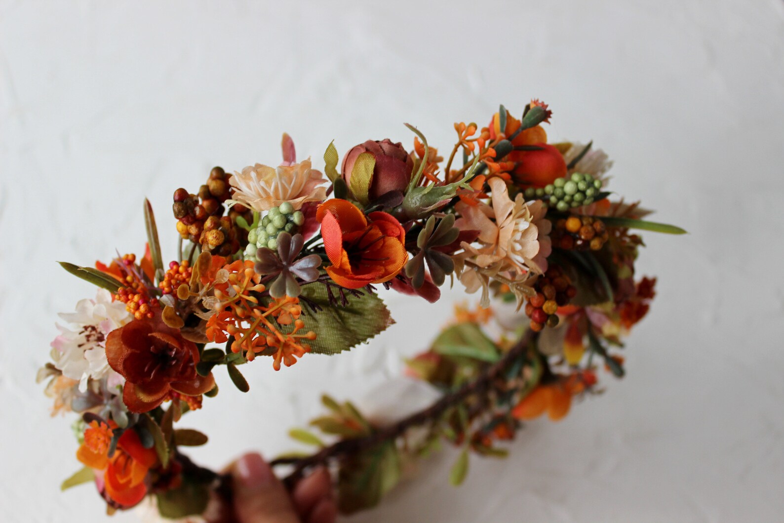 Rust orange flower crown Fall wedding crown Boho floral | Etsy