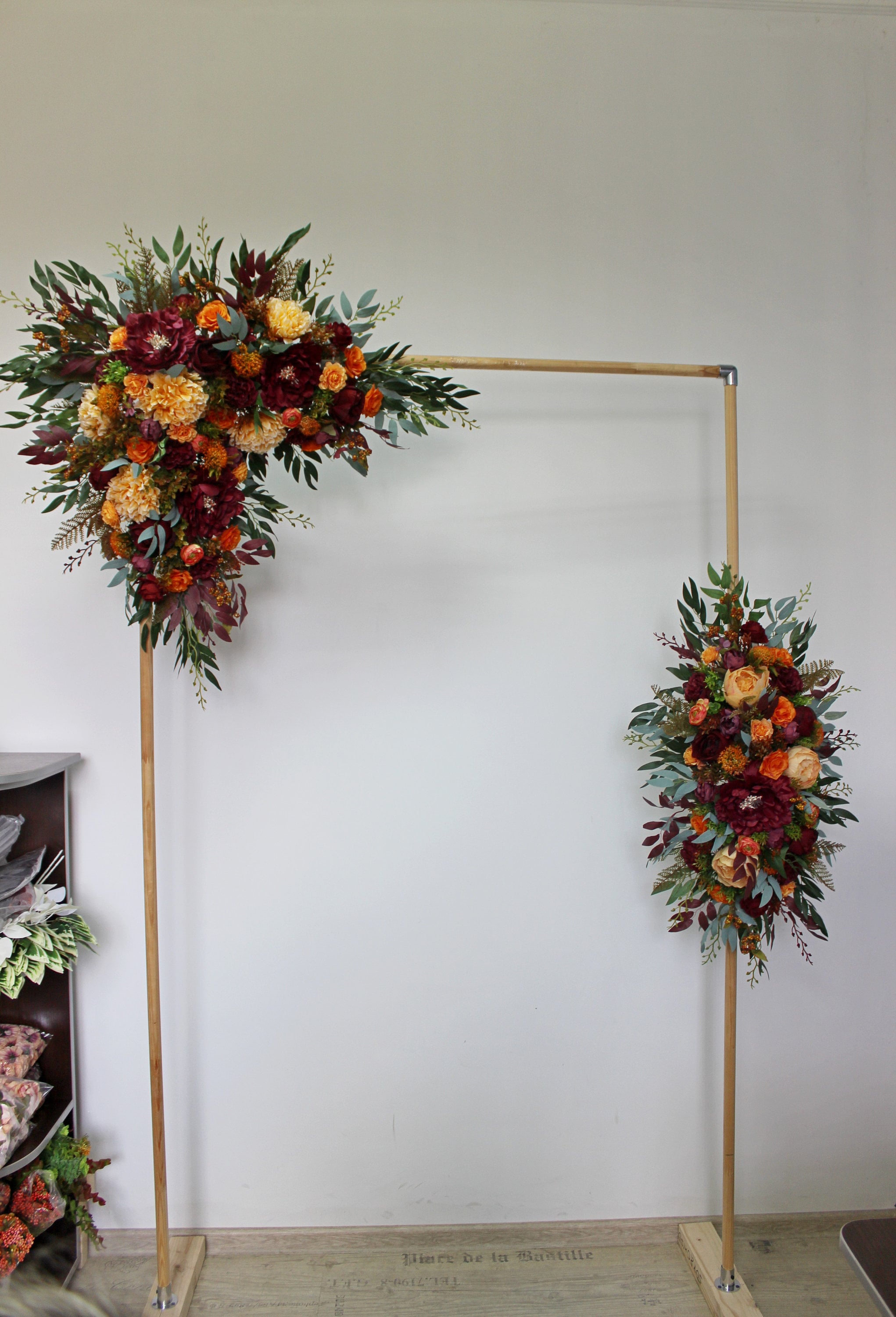 Fall Wedding Flower Arch, Burnt Orange Burgundy Peach Arch Flowers ...