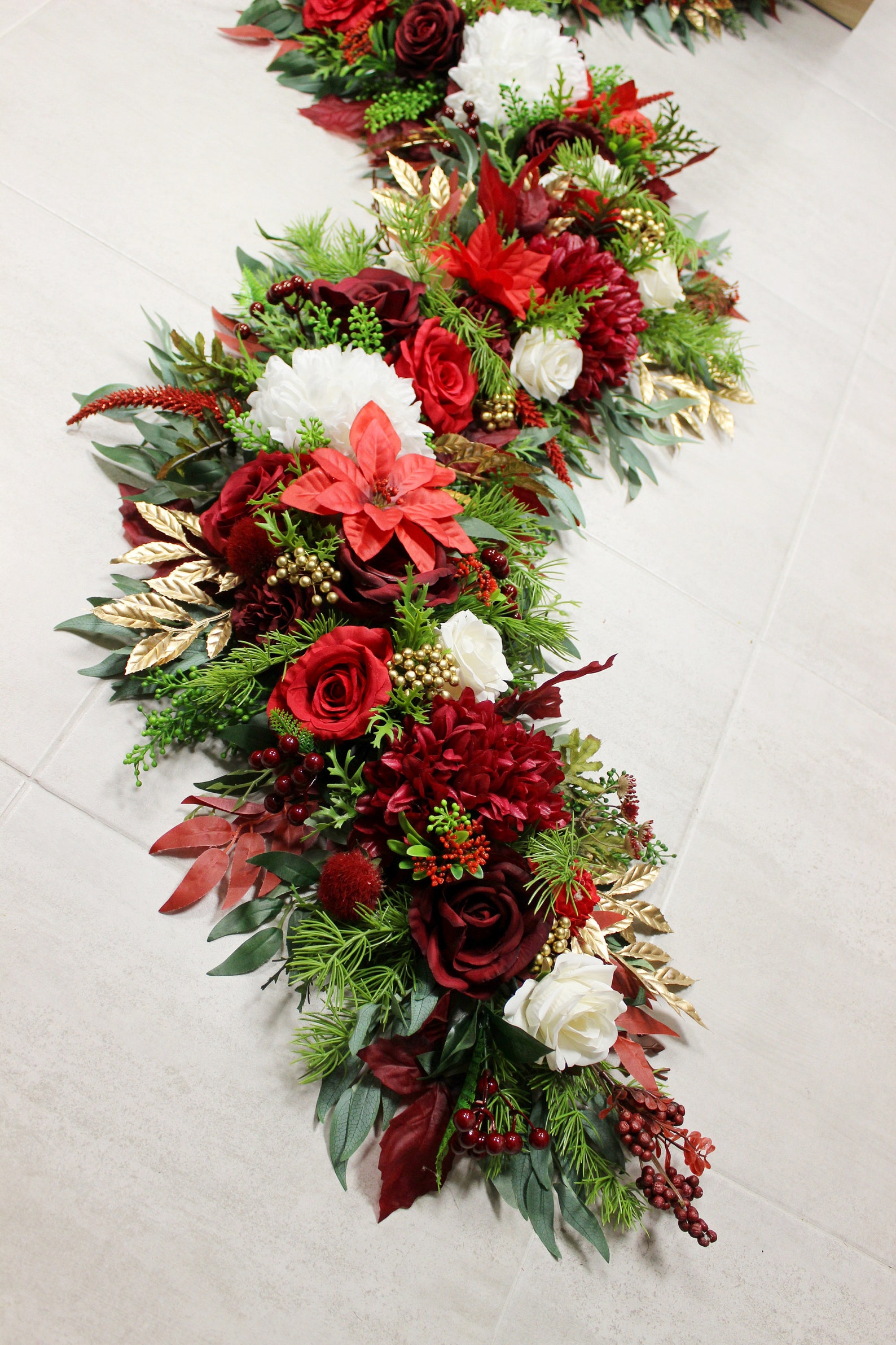 Christmas Floral Garland, Christmas Dining Table Centerpiece, Greenery ...