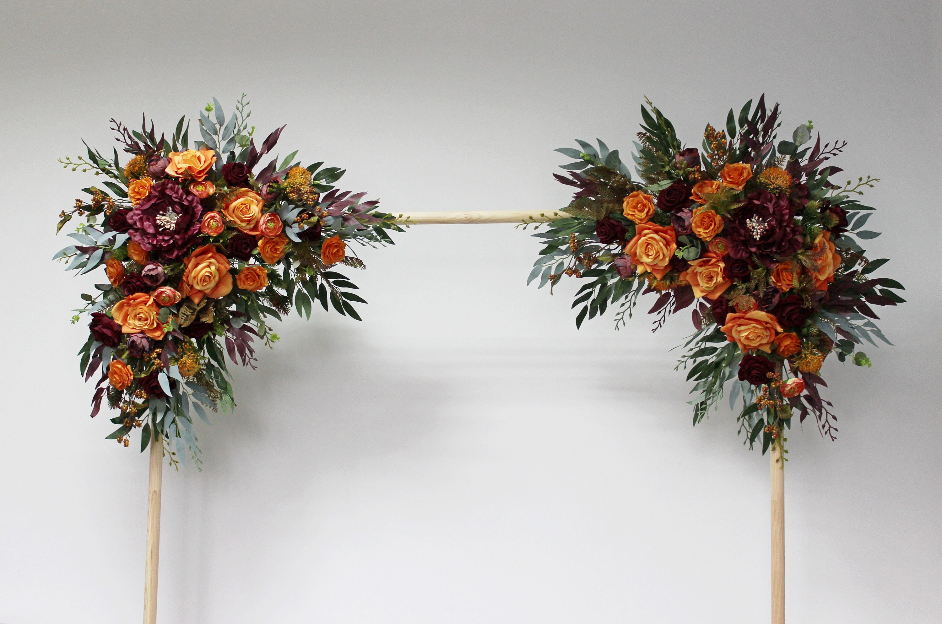 Fall Wedding Flower Arch, Burnt Orange Burgundy Arch Flowers, Wedding ...