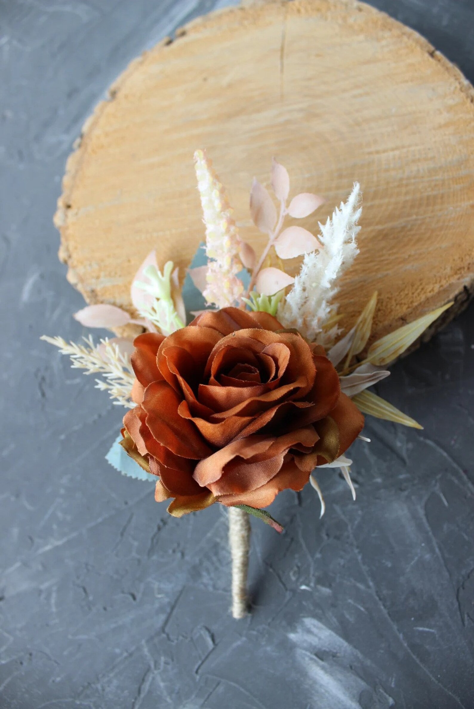 Rust Terracota Wedding Flowers, Fall Boutonniere, Rust Corsage, Burnt ...