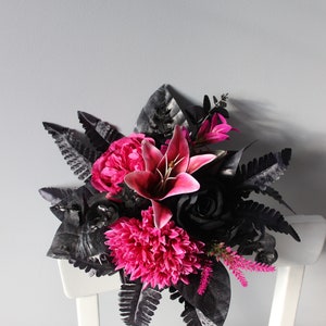 Fuchsia Black Bouquet Gothic Wedding Bouquet Cascading Hot - Etsy