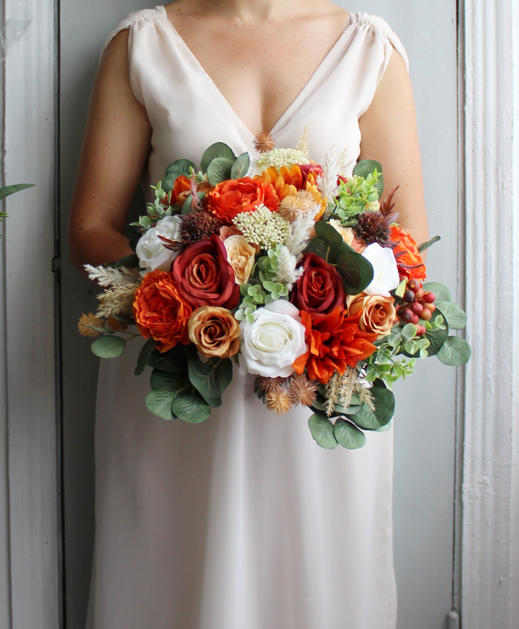 Burnt Orange Rust Bouquet Bridal Silk Flower Bouquet Fall - Etsy
