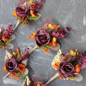 Orange Burgundy Boutonniere, Fiance Pocket Flowers, Groom Groomsman ...