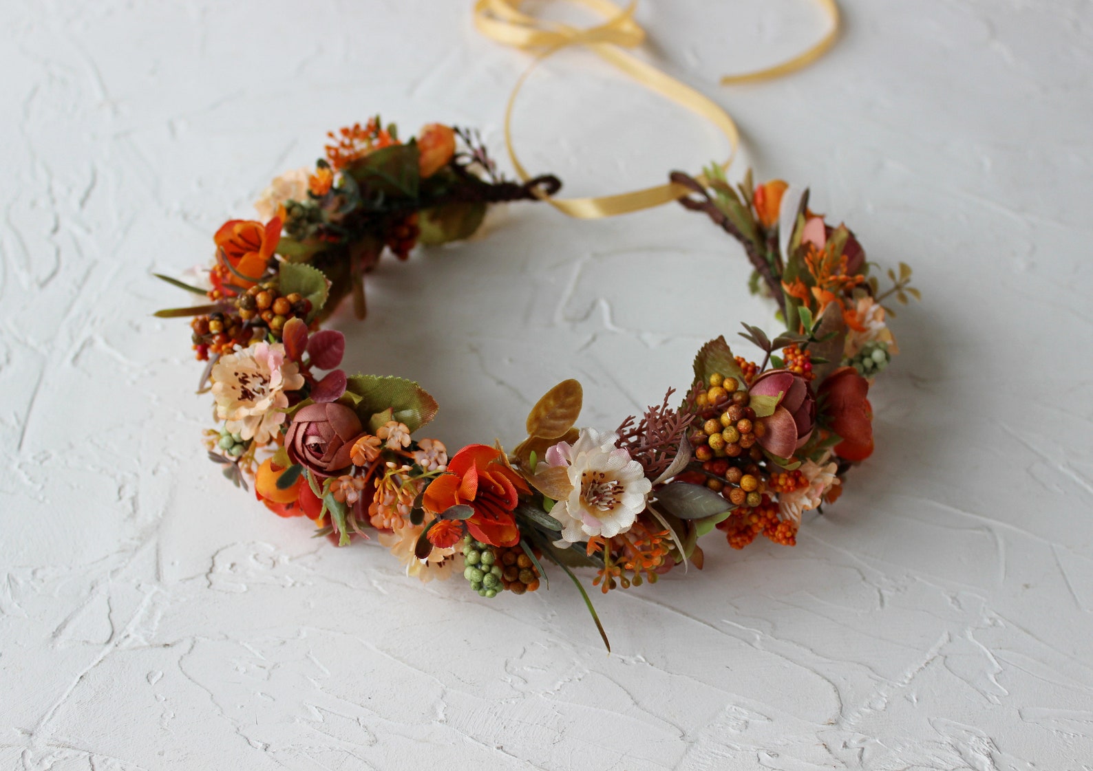 Rust Orange Flower Crown Fall Wedding Crown Boho Floral - Etsy