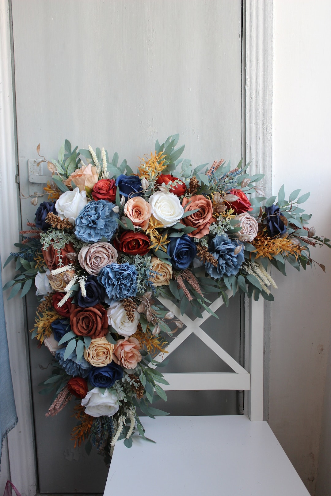 Rust Navy Dusty Blue Arch Flowers, Wedding Arch Swag, Fall Wedding ...