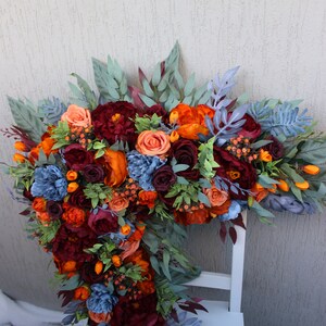 Burgundy Dusty Blue Wedding Arch Swag, Orange Ceremony Arch, Flower ...
