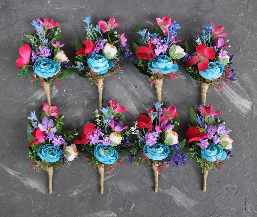 Colorful Boutonniere for Men, Bright Boutonniere, Jewel Tone Fiance ...