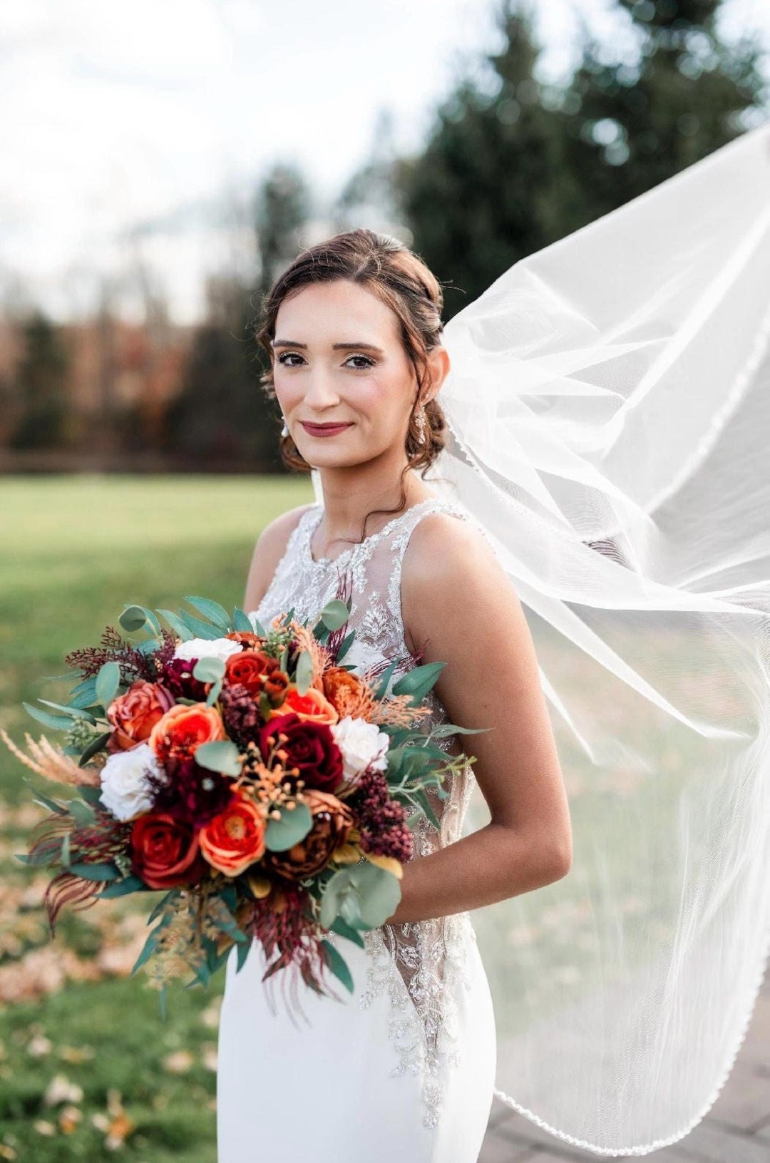 Rust Orange Burgundy Wedding Bouquet, Fall Wedding Bouquet, Boho Bridal ...