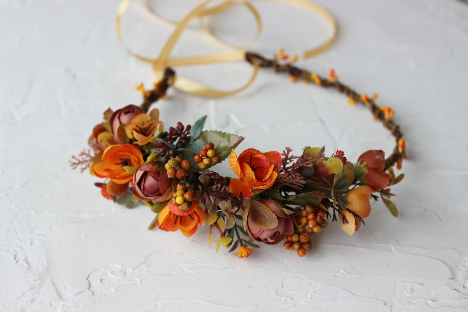 Rust Orange Flower Crown Fall Wedding Crown Boho Floral | Etsy