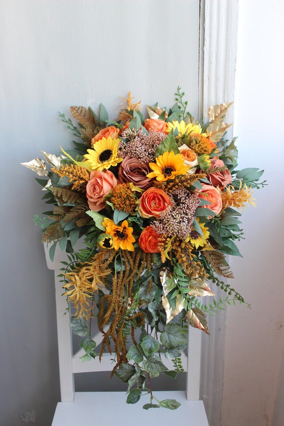 Rust Orange Bouquet Fall Wedding Bouquet Sunflower Bouquet - Etsy