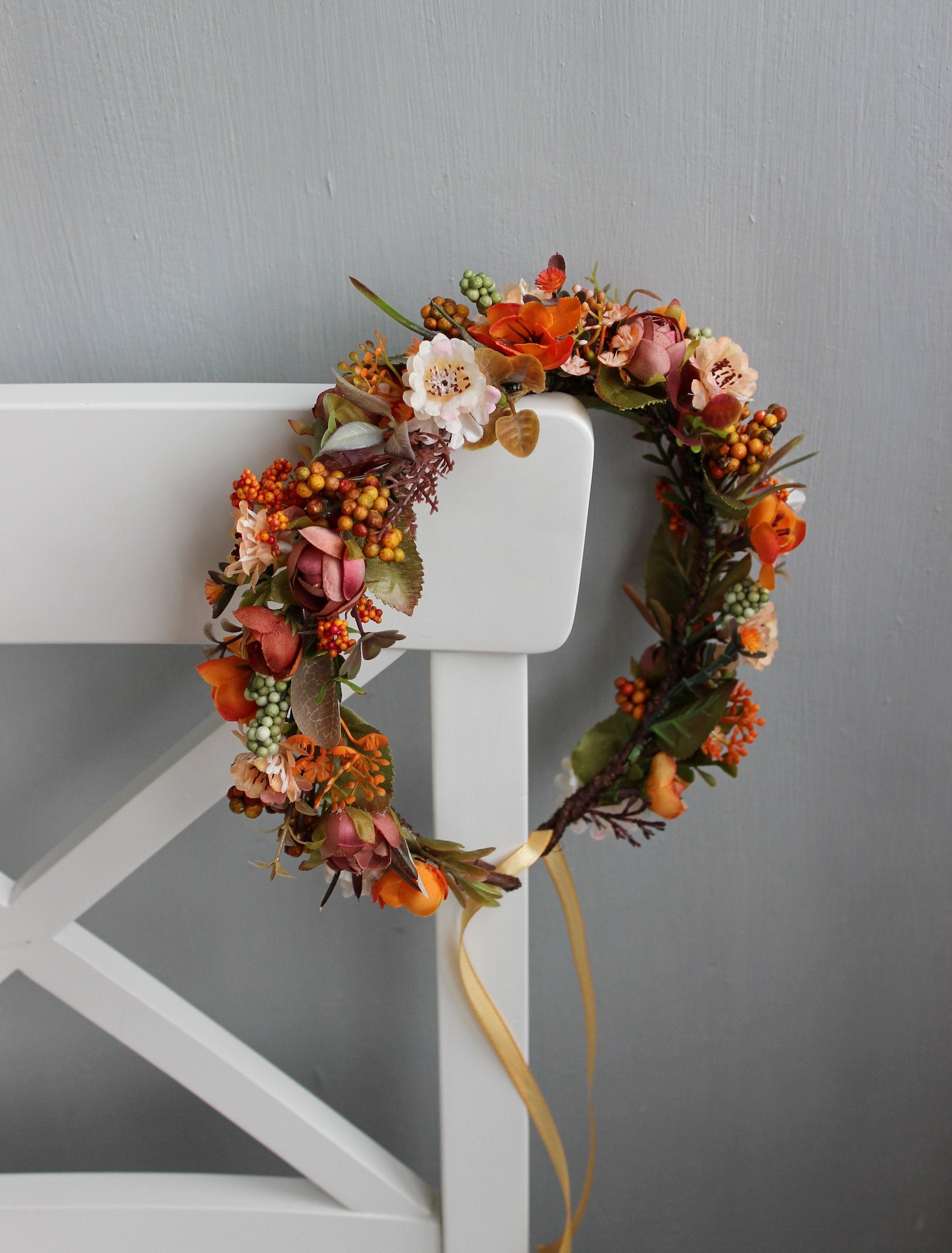 Rust Orange Flower Crown Fall Wedding Crown Boho Floral | Etsy