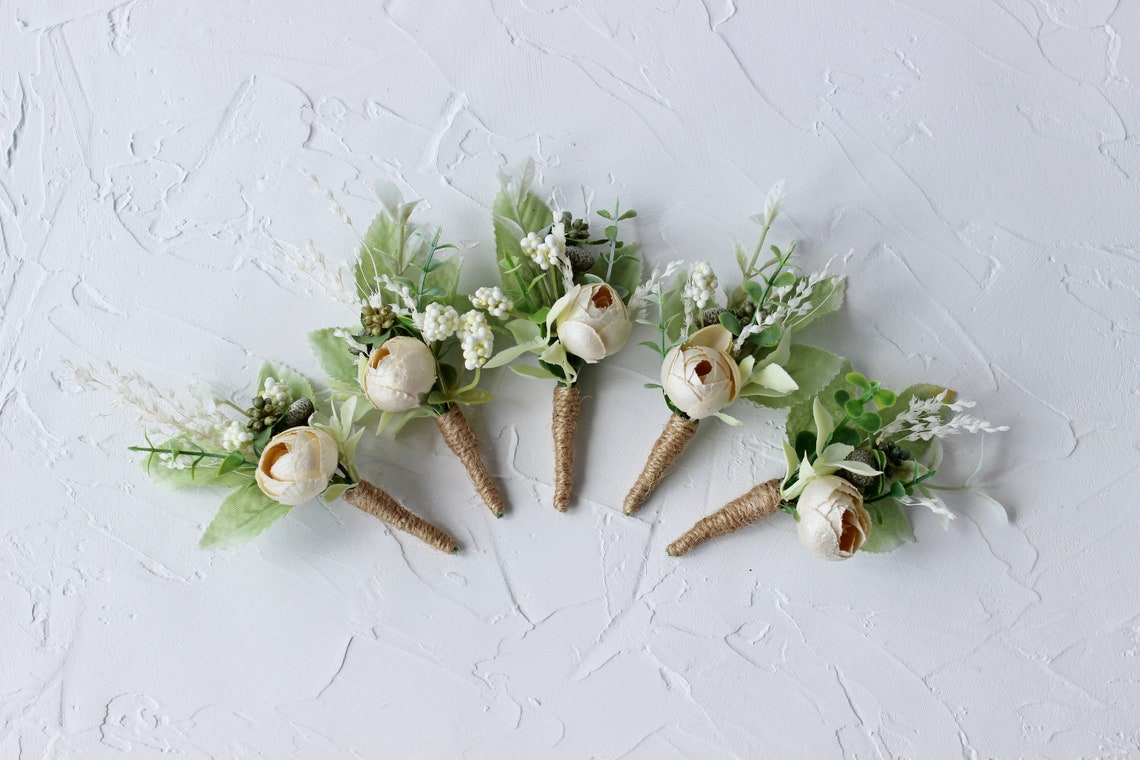Ivory Boutonniere for Men Rustic Wedding Buttonhole Groom - Etsy