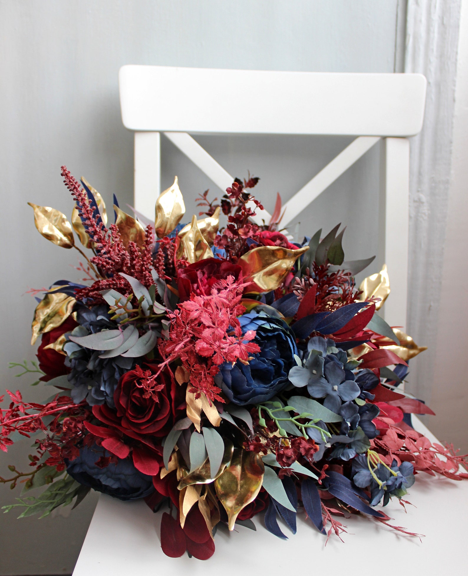 Burgundy Navy Gold Wedding Bouquet Silk Flower Bouquet Fall - Etsy
