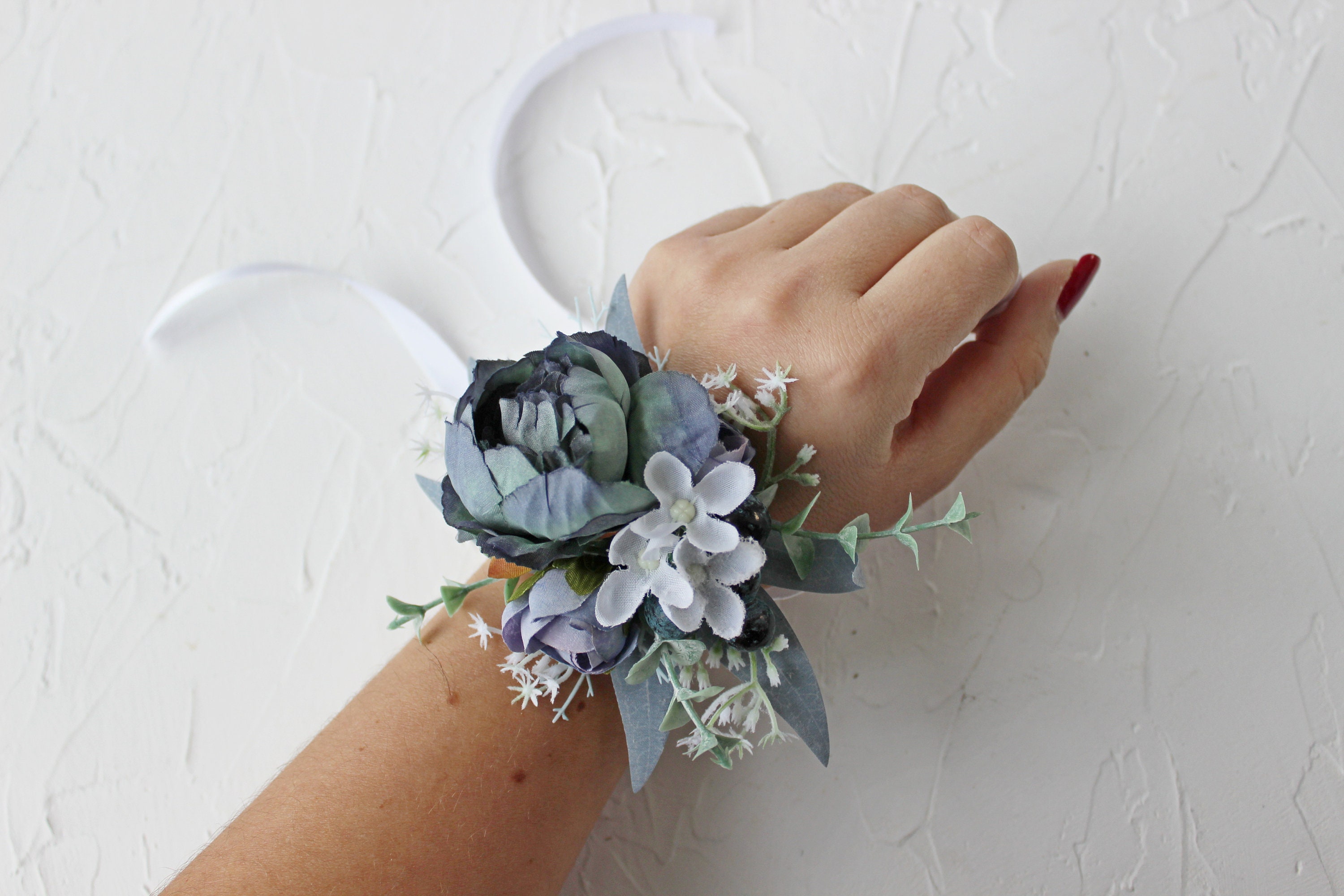 Navy blue rustic corsage Dusty blue wedding corsage | Etsy